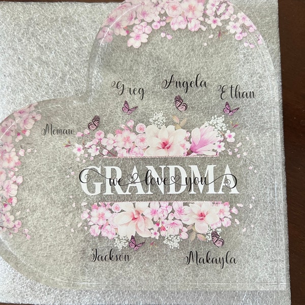 Personalized Grandkids Name Grandma Heart Acrylic Plaque, Grandma Gifts ...
