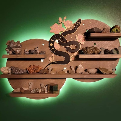 Hand and Snake Shelf, Moon Shelf, Crystal Shelf, Handmade Geometric ...