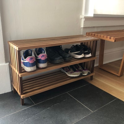 Entryway Bench or Hall Bench With Built in Shoe Rack White - Etsy