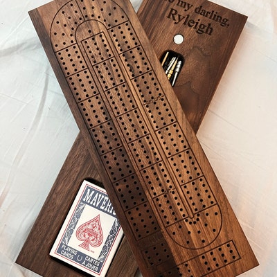 Lined Walnut Crib Board Cribbage Board skunk Lines card and Peg Storage ...