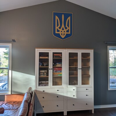 Ukrainian Trident Symbol Wooden Wall Hanging on a Blue Background ...