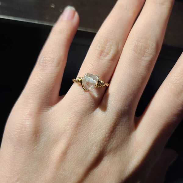 Adjustable 14k Gold Fill Wire Wrapped Crystal Ring / Gold Gemstone Ring ...