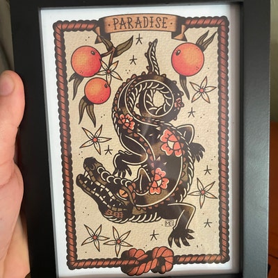 Alligator Print, Paradise Tattoo Flash Sheet, Nautical Flash, Tattoo ...