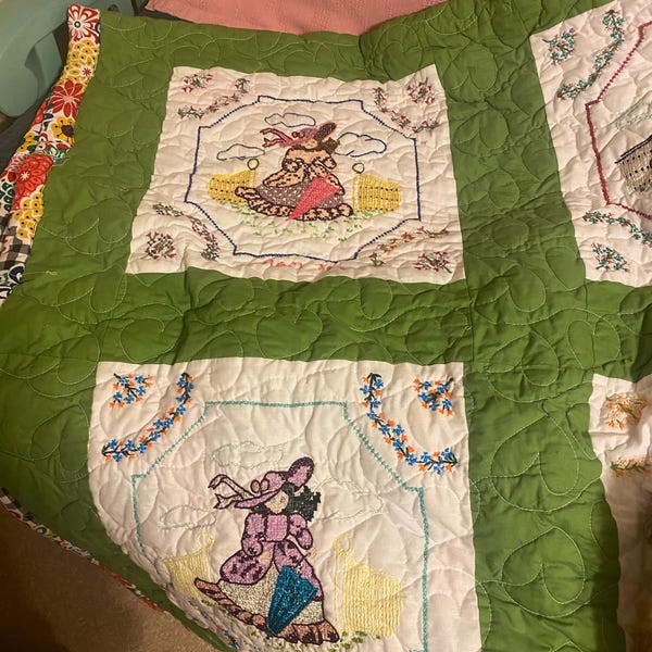 Bucilla Stamped Items to Embroider Tissue Box Cover & 2 Sachets Row of ...