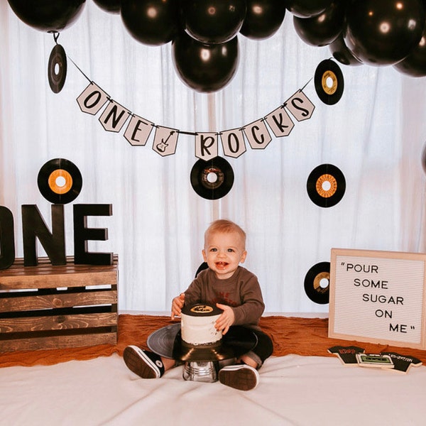 One Rocks Banner / Guitar Happy Birthday Banner / Rock Party / Rock N ...