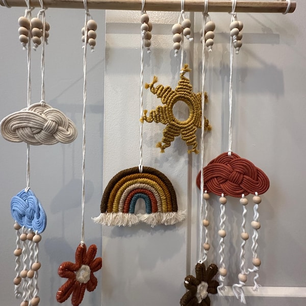 Macrame Cloud Wall Hanging: Handmade Nursery Decor, Rainbow Sun Stars - Etsy