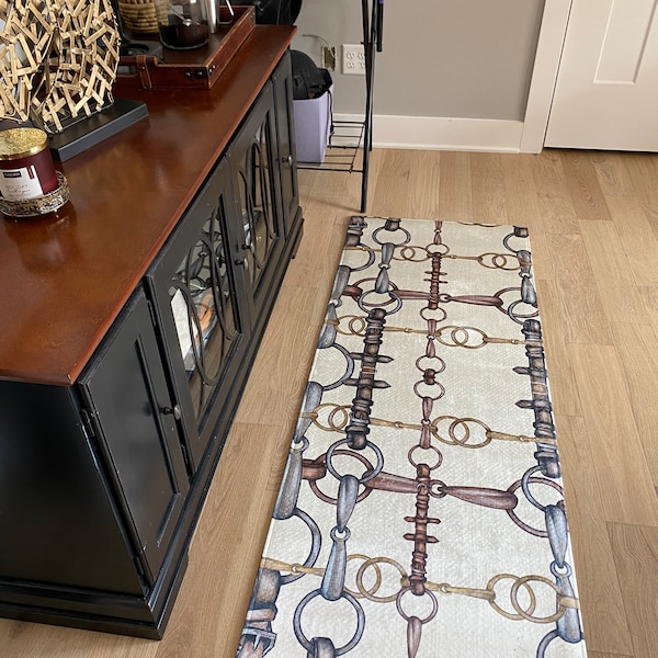 Equestrian Reins and Snaffle Bits Runner Rug - Velvet Like Rug With ...