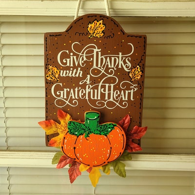 Give Thanks With A Grateful Heart Sign Autumn Wall Art Door Hanging ...