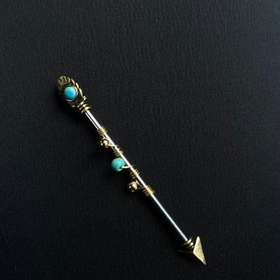 14g Burnished Gold Industrial Barbell Arrow With Stone Industrial ...