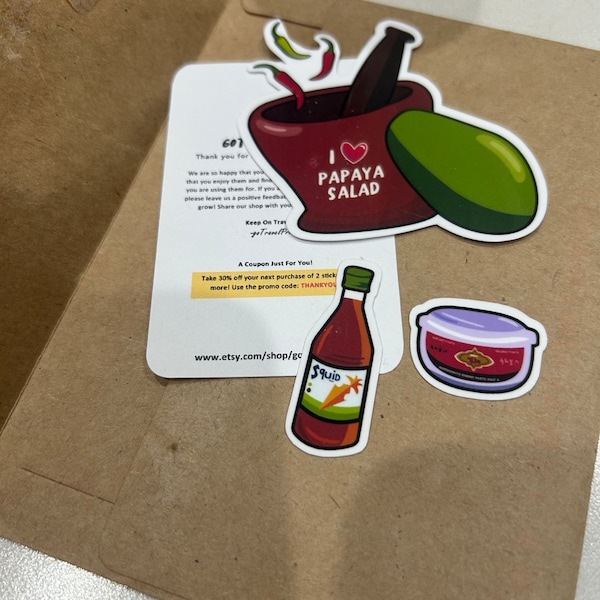 Lao Sticker Bundle, I Love Papaya Salad Vinyl Stickers, Gifts for ...