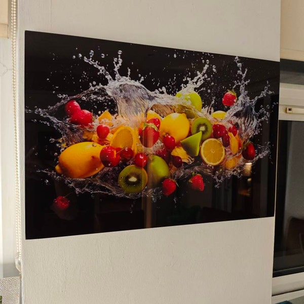 Fruits Splash Tempered Glass Wall Art, Glass Wall Decor, Kitchen Wall ...