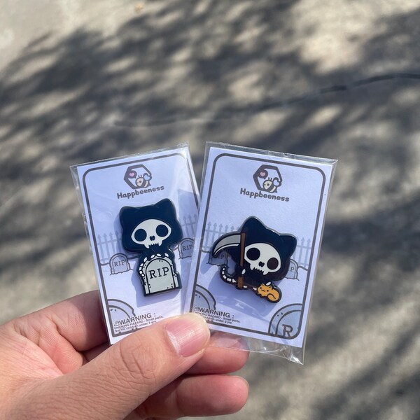 Cat Grim Reaper Enamel Pin Grim Reaper on Gravestone Cat Enamel Pin ...