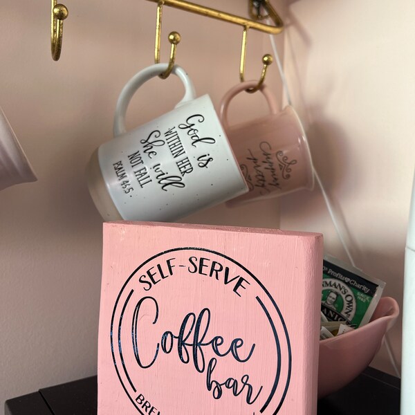 Pink Coffee Sign, Pink Self Serve Coffee Bar Sign, Pink Coffee Station ...