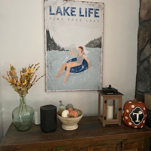 Navy LAKE LIFE Sign Personalized Nautical Blue Lake House Decor, Lake ...
