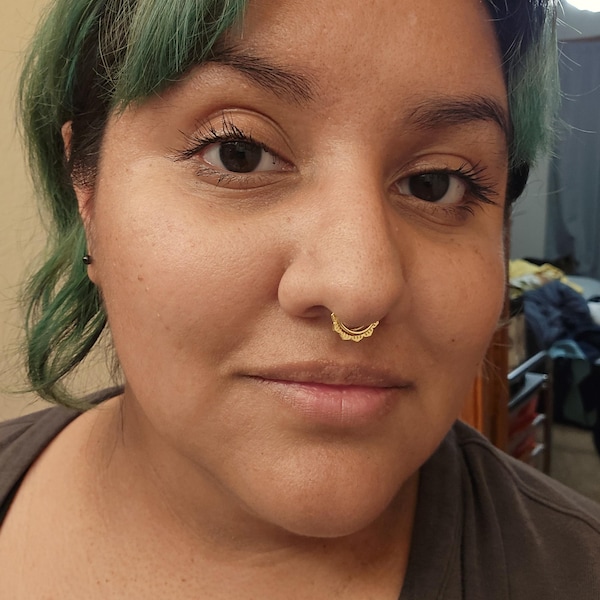 Stacked Septum Ring, Lotus Septum Hoop, 16g Septum Clicker Ring, 18K ...
