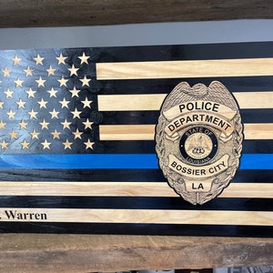 Blue Line Wooden Flag, Police Badge Flag, Wooden Signs, Custom Sign ...