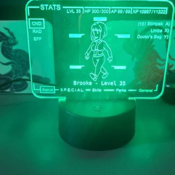 Custom Fallout Vault Girl Stat Screen Acrylic LED Light, Fallout Light, Video Game Light ...