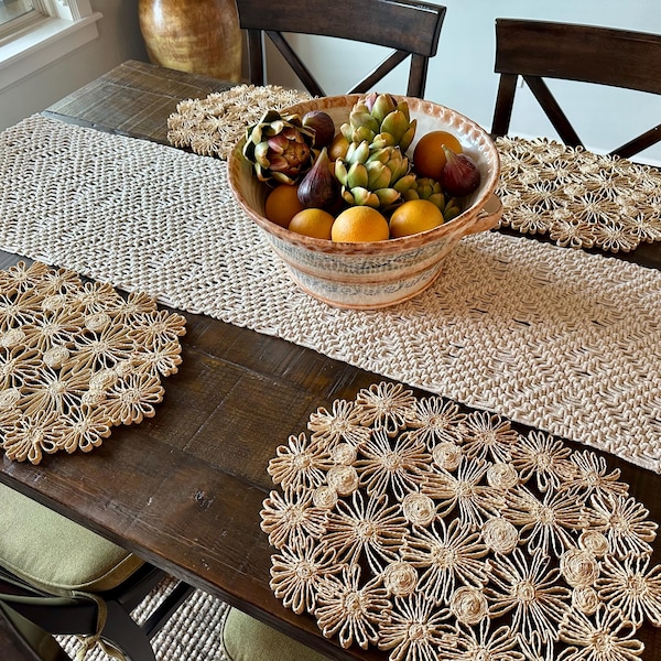 Raffia Round Table Placemats, Colorful Dining Table Decor, Handmade ...