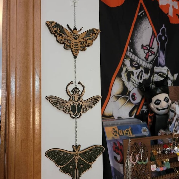 Insect Garland Wood Wall Hanging Decor | Hawkmoth | Luna Moth | Winged ...