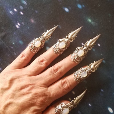 Gothic Claw Ring White Opal Goth Girl Vampire Moonstone Opalescent ...