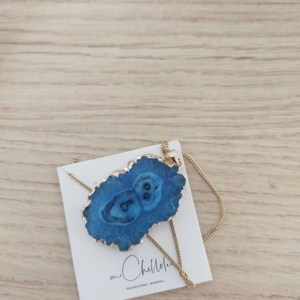 Natural Raw Agate Rough Pendant Necklace, Crystal Hole and Cluster ...