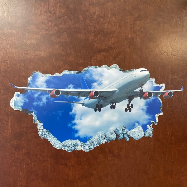 Airplane Wall Decal - Jumbo Plane 3D Smashed Wall Art Sticker Kids Room ...