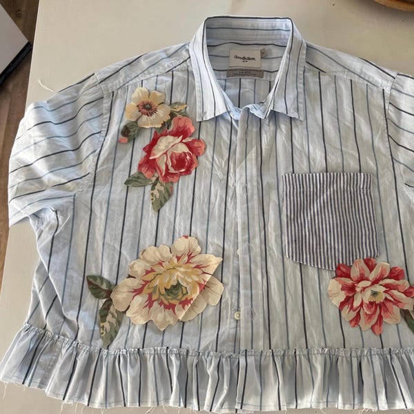 Star Patch Button Down Shirt, Long Sleeve Size L Upcycled Old Navy ...