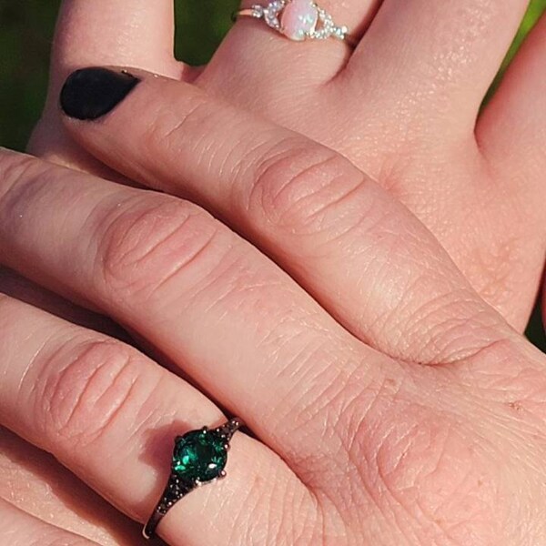 Vintage Marquise Cut Emerald Engagement Ring, Unique 14K Rose Gold May ...