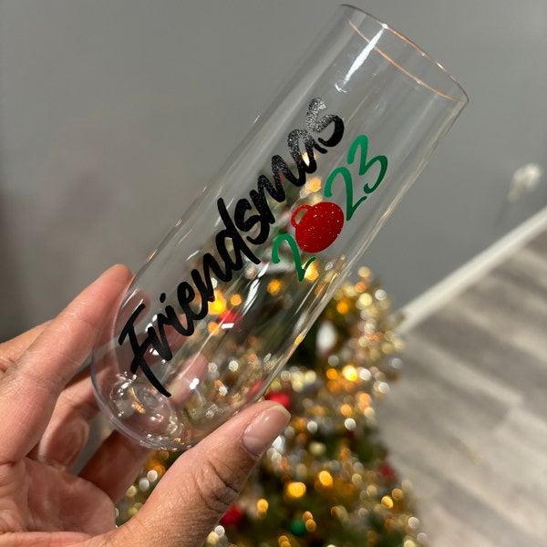 Friendsmas Wine Glass Plastic, Happy Friendsmas Champagne Flutes ...