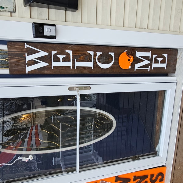 Wood WELCOME Sign, Interchangeable O Attachment Pieces, Large Vertical ...