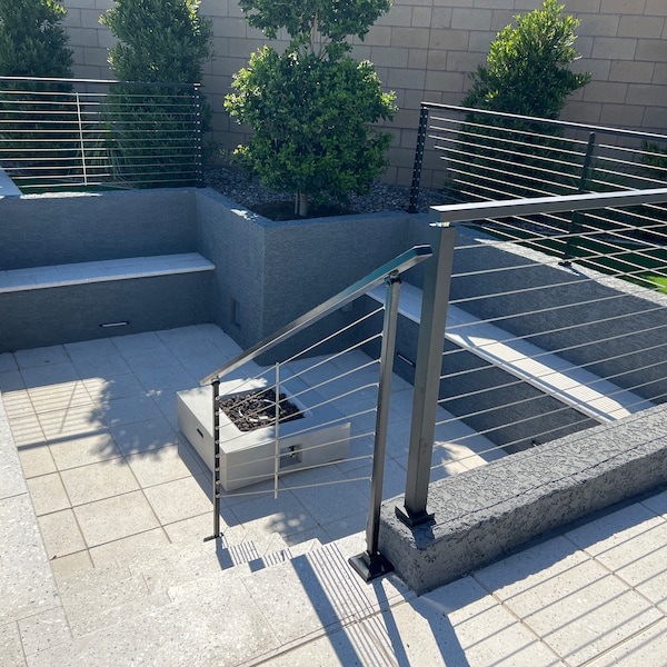 6ft Steel Flat Bar Stair Handrail With Surface Mount Posts for Wood or ...