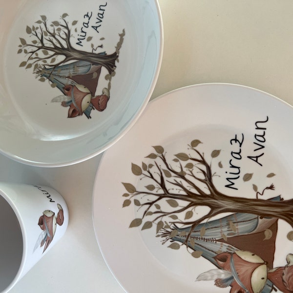 Children's Dishes Set With Name Fox - Etsy