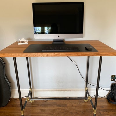 Butcher Block Standing Desk Black Pipe and Brass - Etsy