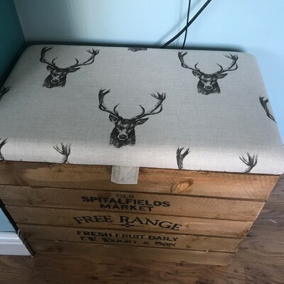 Large Wooden Storage Box With Fabric Upholstered Hinged Lid/seat - Etsy UK