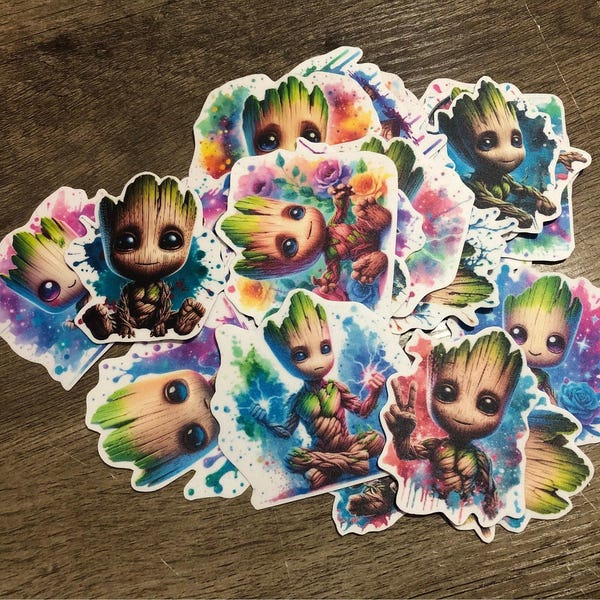Set of 4 Watercolor Splash Baby Groot Png Digital Images for Printing ...