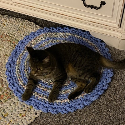 Rag Rug, Blue 22.5 Crocheted Round Rag Rug, Nursery Rug, Cottage Chic ...