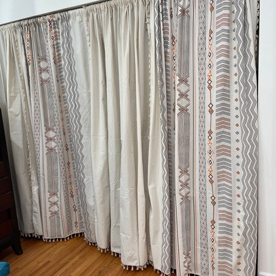 Blue Boho Style Curtains Cotton Linen Curtains Boho Decor - Etsy