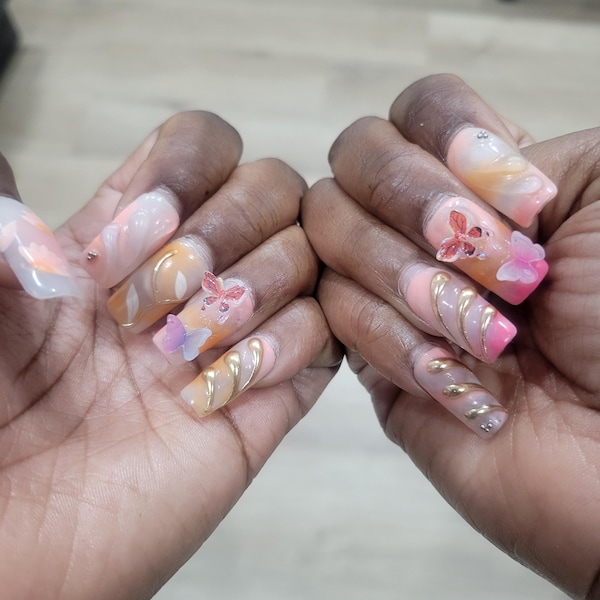 Halloween Bat French Tip Press on Nails - Purple Handmade Reusable ...