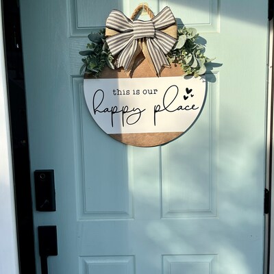 Front Door Decor, This is Our Happy Place, Front Door Wreath, Door ...