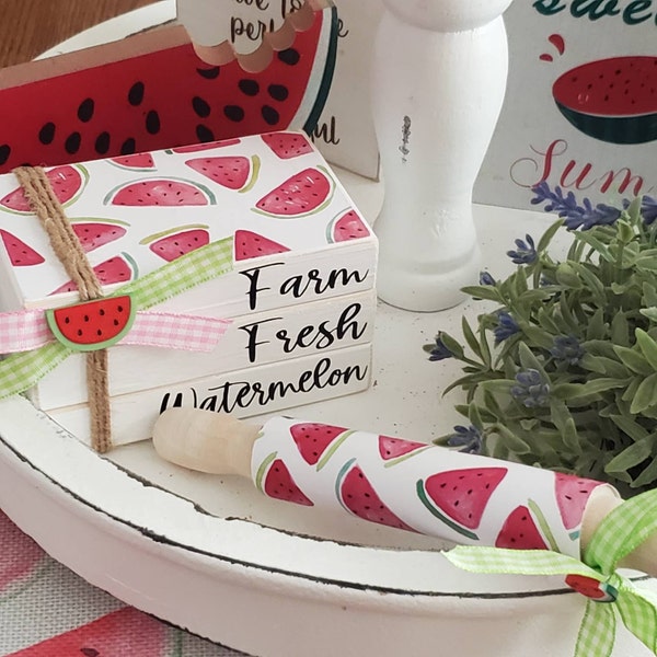 Watermelon Mini Book Stack/ Summer Decor/ Tiered Tray Decor/ Farmhouse ...