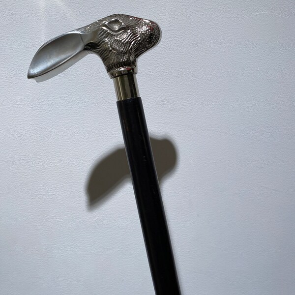 Wooden Walking Stick , Victorian Rabit Head Handle Cane With Rabbit ...