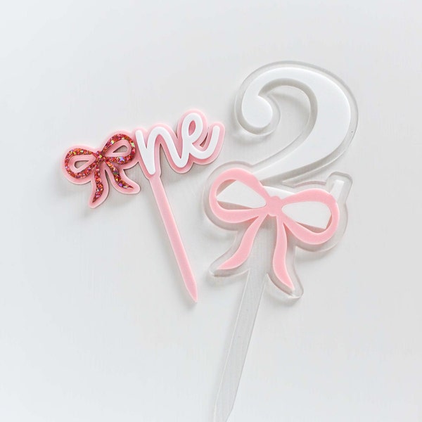 Coquette Bow One Cake Topper | Bow Cake Topper | Coquette Acrylic Cake ...