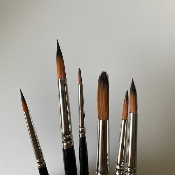 Set of 6 Pointy Paint Brushes - Sizes 2, 4, 6, 8, 10, 12 - Watercolor ...