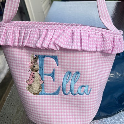 Personalized Embroidery Peter Rabbit Easter Basket Seersucker Storage ...