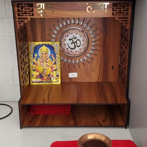 Large Wooden Mandir With Doors and Cabinets / Mandir With LED Lights ...