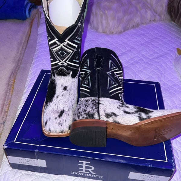 Cowhide Boots / Cowgirl Hair on Cowhide Leather Boots / Genuine Cowhide ...