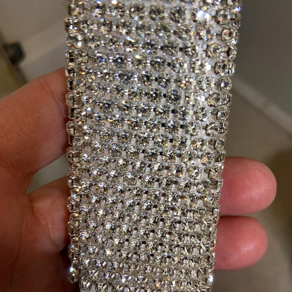 Silver Rhinestone Chain by Yard With Clear Crystal in Silver Setting ...