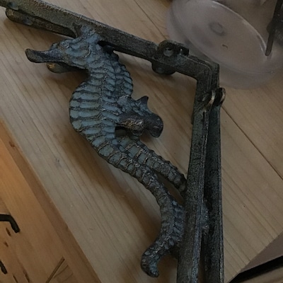 2 Cast Iron Nautical SEAHORSE Brackets Sea Horse Braces Shelf Bracket ...