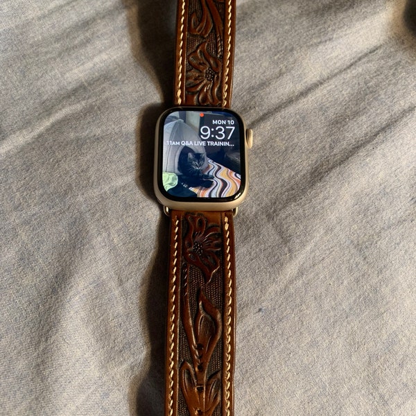 Hand Tooled Leather Apple Watch Strap, Brown - Etsy