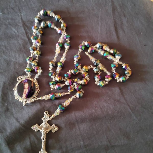 PEACOCK BLUE With ROSETTES Lampwork Rosary/catholic Wedding Bridal ...